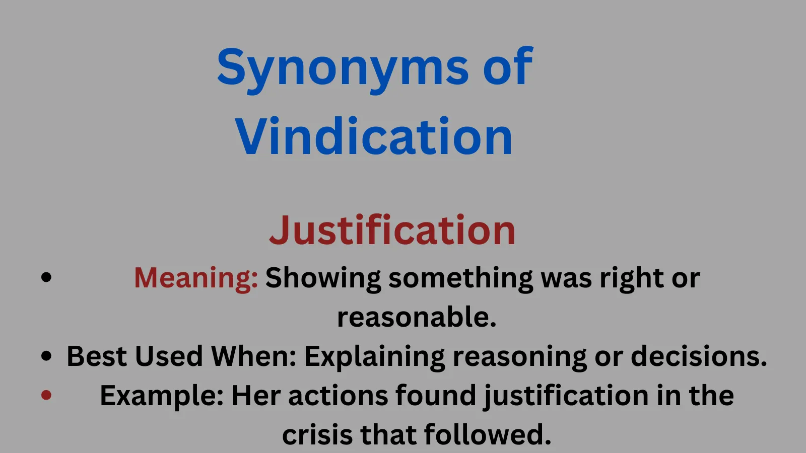 30 Synonyms of Vindication to Use in 2025